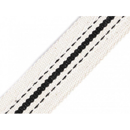 SANGLE COTON BLANC CASSE SURPIQURES noires 28mm